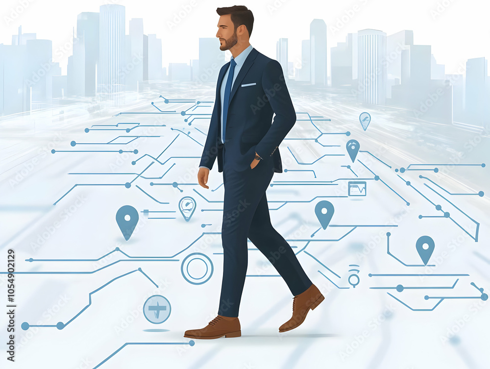 Flat Floating Compass Digital Map Overlay Concept - Glowing Semi ...