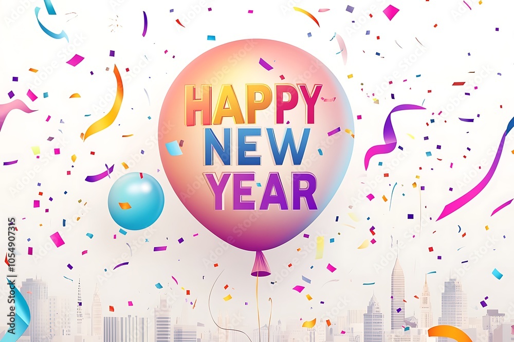 Happy new year 2025 design. With colorful truncated number and text illustrations.2025 numner ...