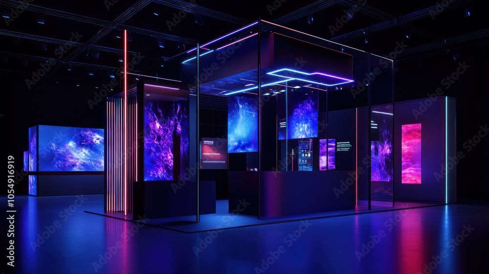 3D exhibition booth with immersive displays, LED lighting, and modular ...