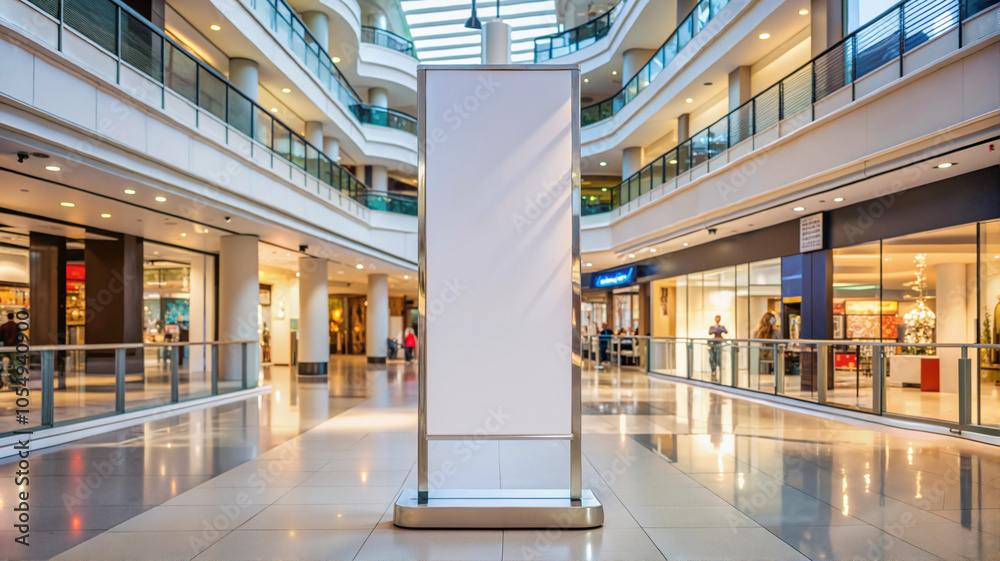 Blank vertical billboard mockup in modern shopping mall atrium Stock ...