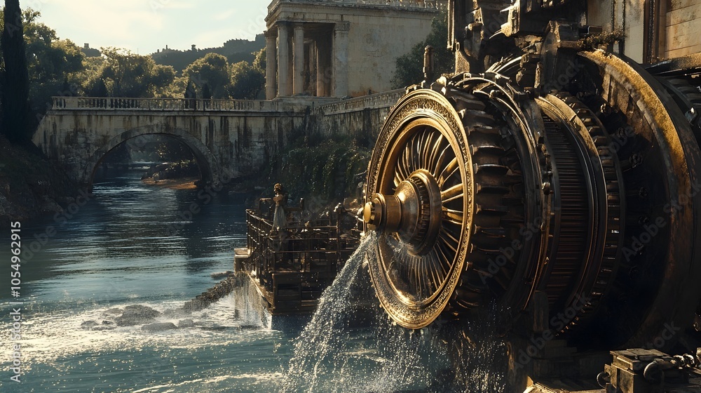 Archimedes Screw Mechanism Lifting Water in Ancient Greek Classical ...