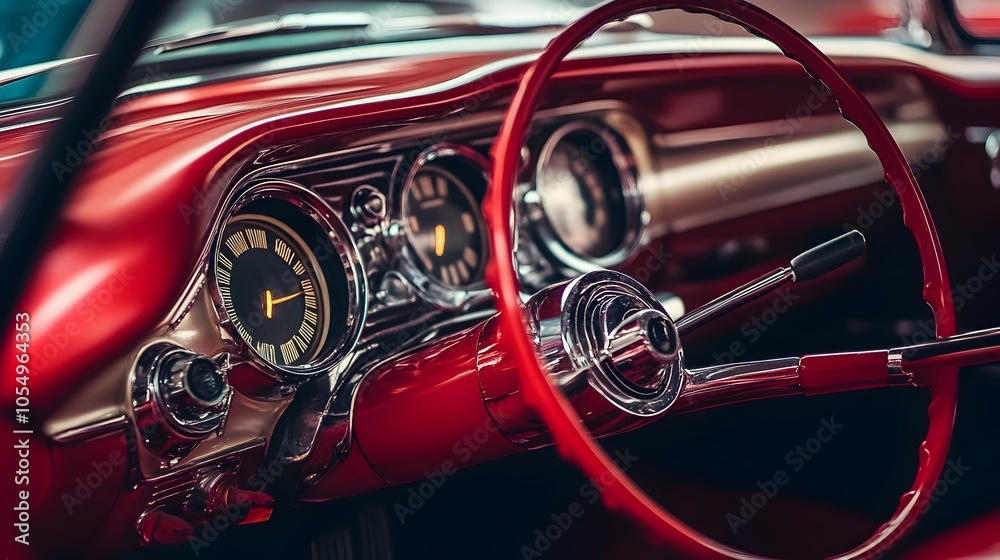 Vintage Classic Car Dashboard with Analog Tachometer and Brushed Metal ...