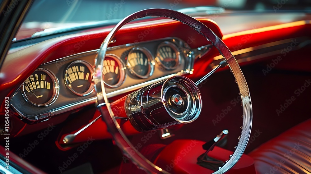 Vintage Analog Dashboard of Classic Car with Tachometer and Leather ...