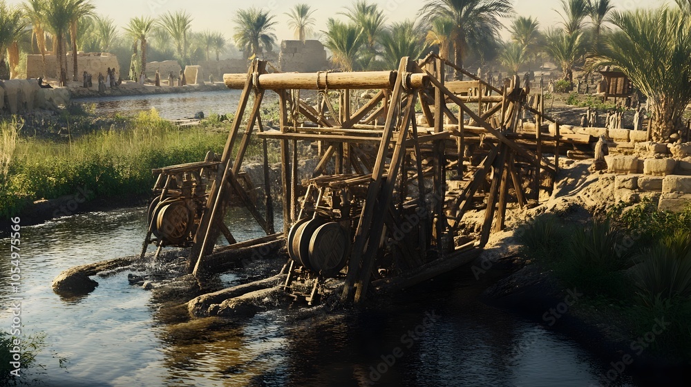 Ancient Egyptian Shaduf Irrigation System on the Nile River Showcase ...