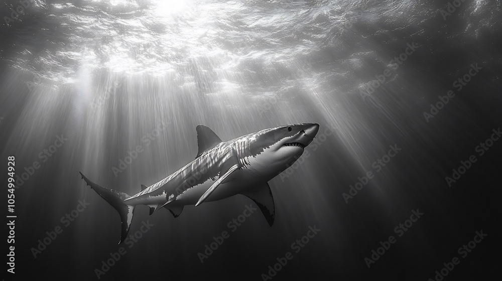 Great White Shark in a Beam of Light Stock Photo | Adobe Stock