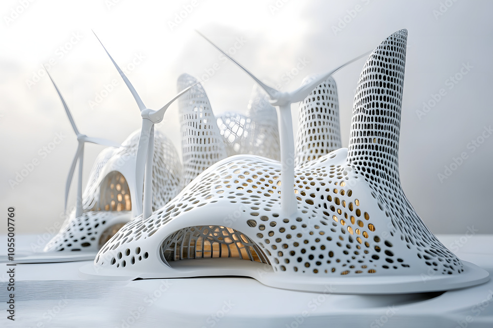 3D model modern style of futuristic buding architecture with wind ...