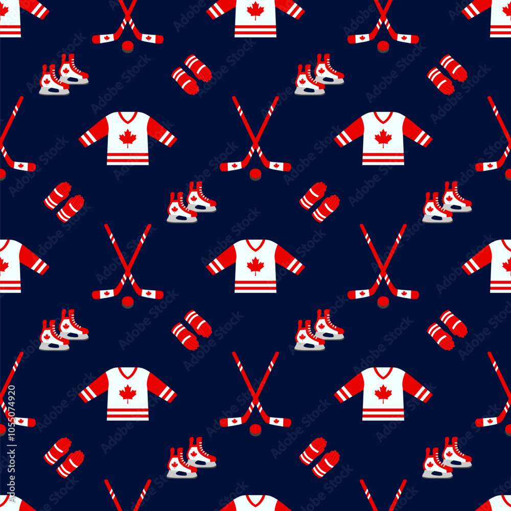 Ice hockey vector background. Canada hockey stick and puck seamless ...