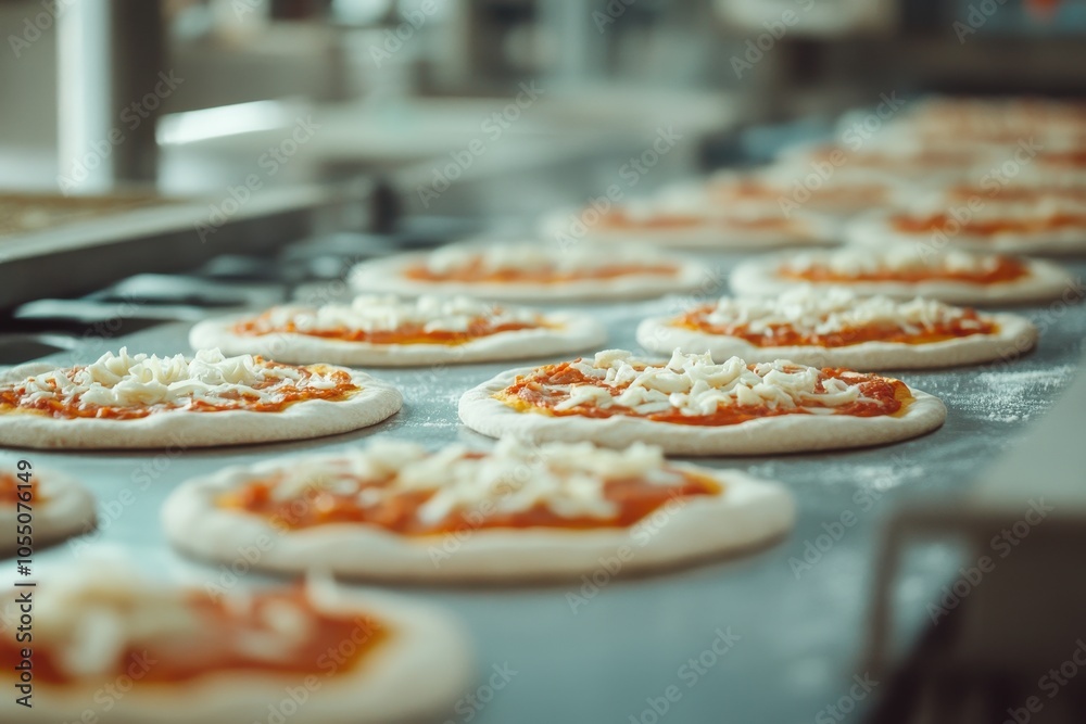 Modern food production facility showcasing automated pizza assembly ...