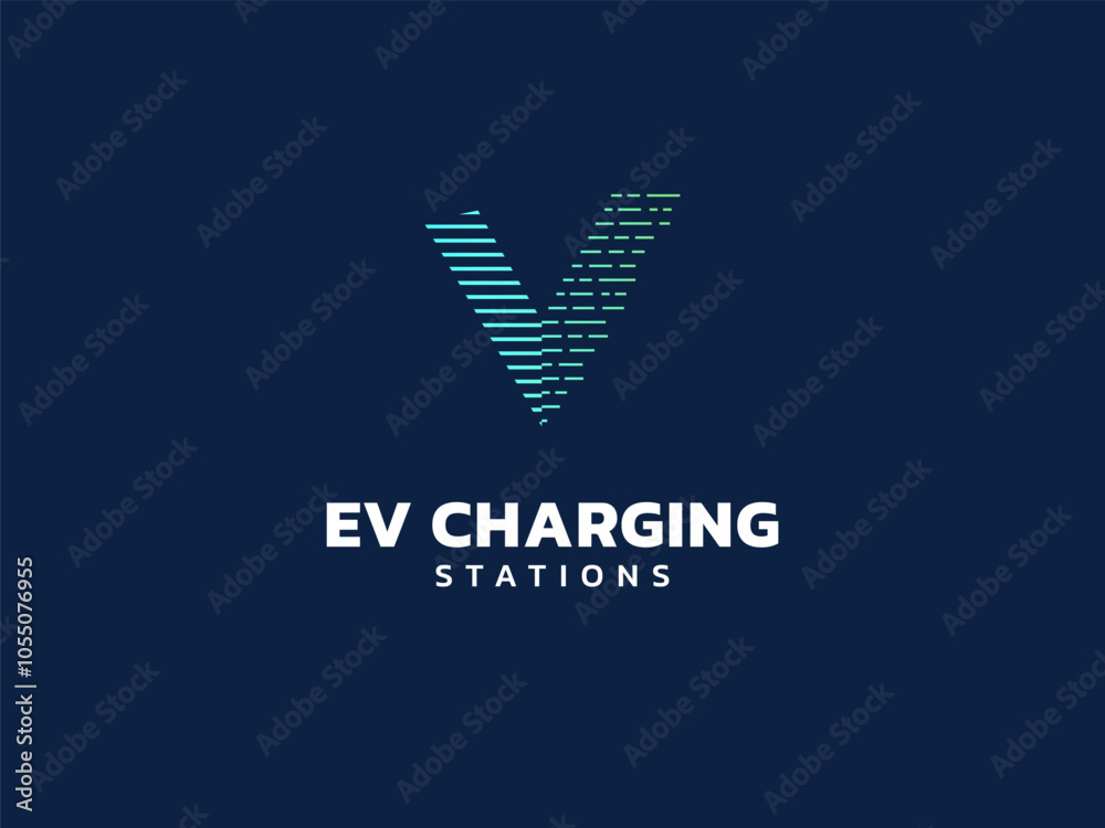 Electric vehicle charging with letter V speed lines logo vector design ...