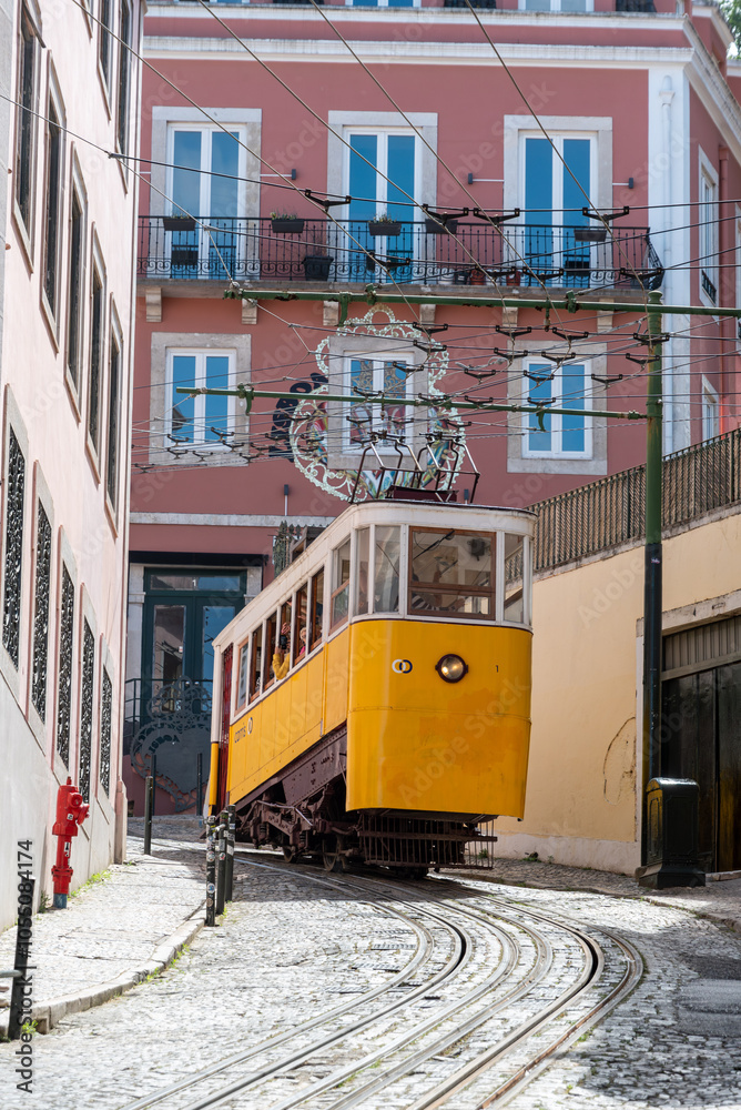 Iconic Elevador da Gloria in old town Lisbon winds its way up the ...