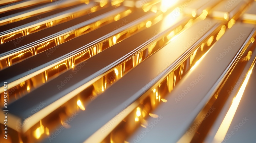 Rows of gold bars in perspective, sharp metallic edges glinting against ...