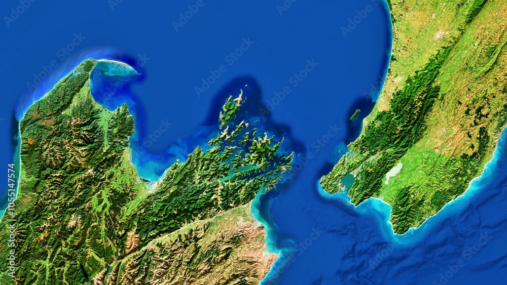 4K Cook Strait of New Zealand Map, High Resolution Satellite View With ...