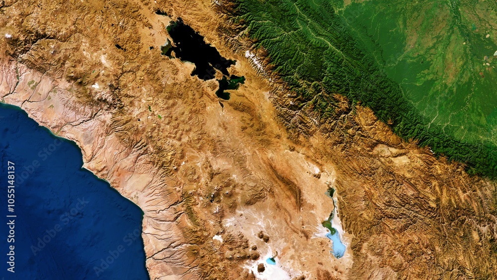 4K Titicaca Lake of South America Map, High Resolution Satellite View With No Border, Widescreen ...