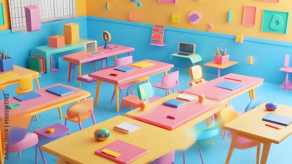 A dynamic and innovative 3D rendered classroom setting featuring ...