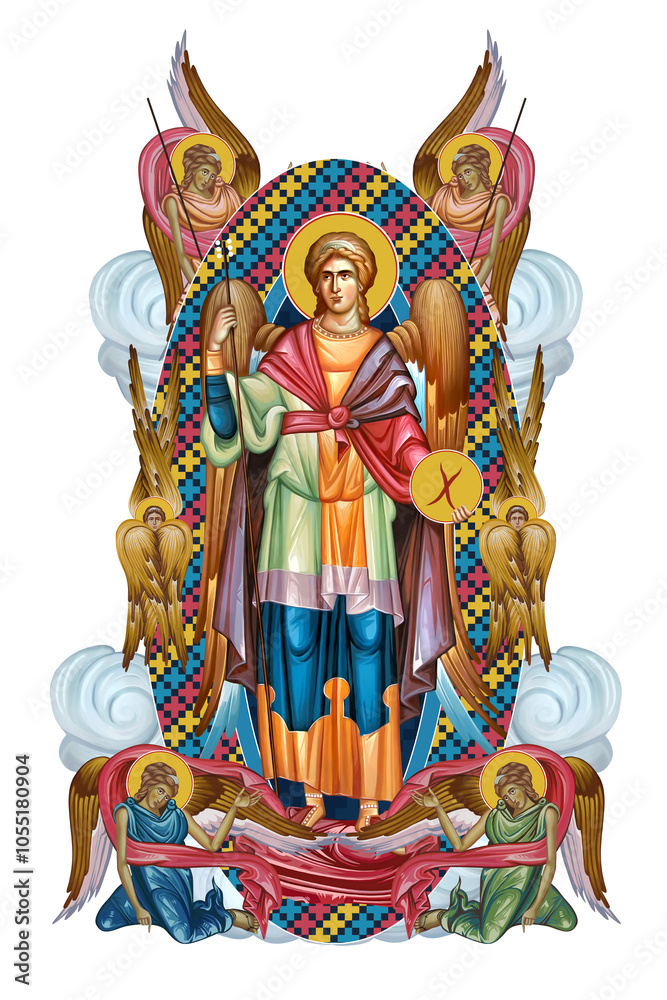 Archangel Gabriel. Illustration with angels and seraphim in heaven in ...