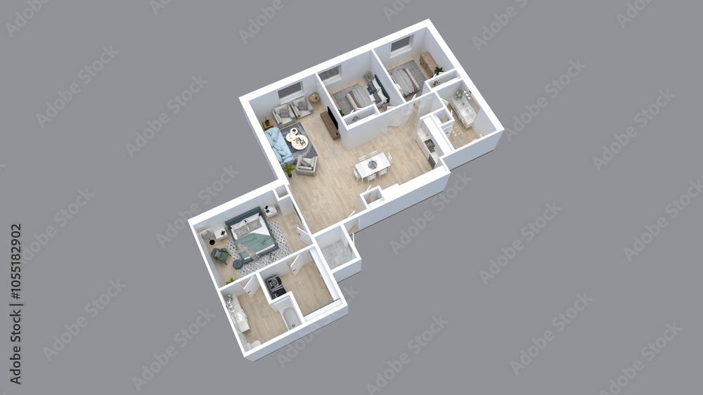 Ilustración de Stock 3D Floor plan of a2 Bedroom home, 3D illustration ...