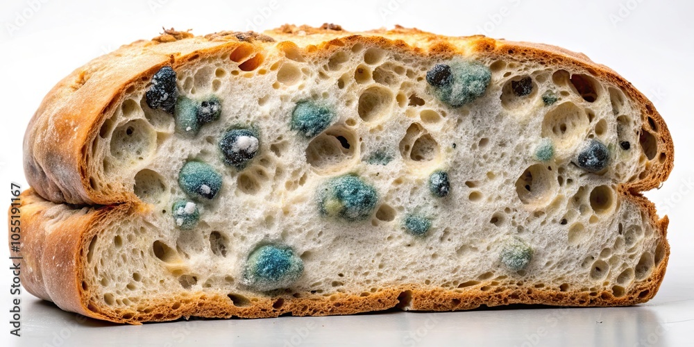 Fungus infested bread showing mycelium and melanized spores, fungus ...