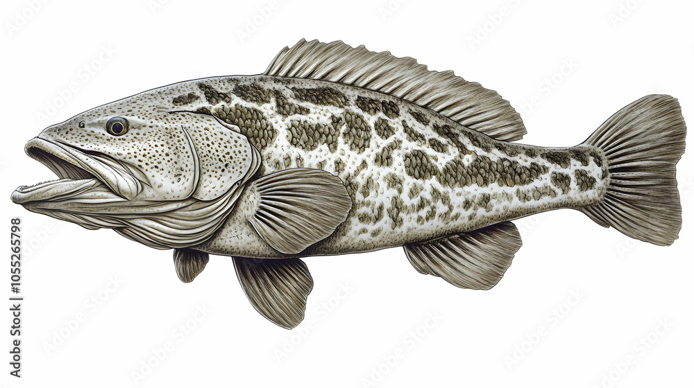 Grouper Fish Illustration, Drawing, Seafood, Underwater, Ocean, Marine ...