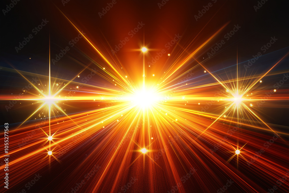 Abstract Bright Sunset background, with Gold lens flare effects, with ...