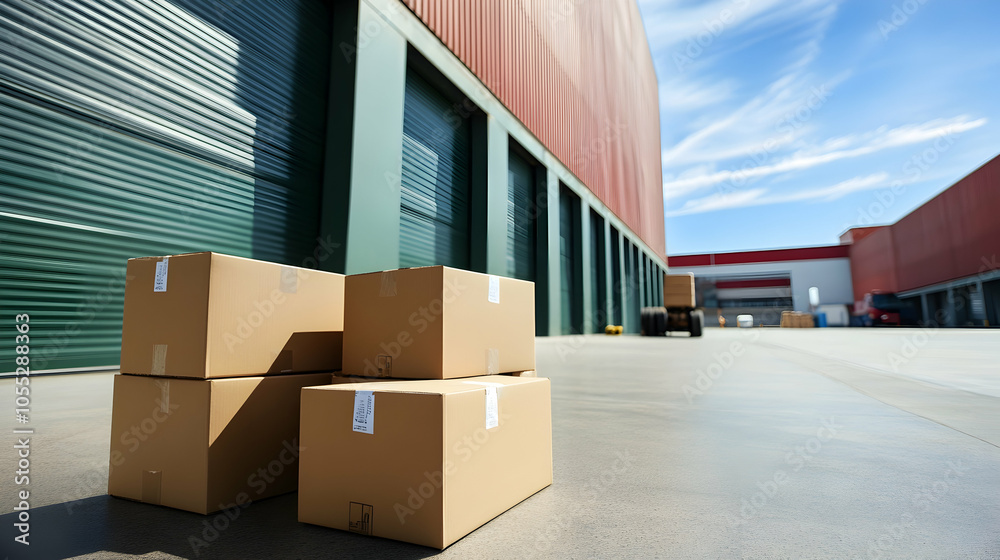 Cardboard Boxes in Front of Warehouse Loading Doors, packaging ...