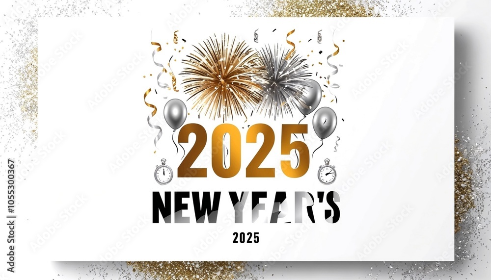 2025 number fireworks clock balloon for new year white background Stock ...