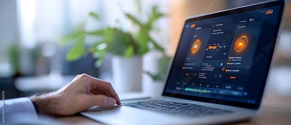 Futuristic AI powered network dashboard with advanced security protocols monitoring encrypted ...