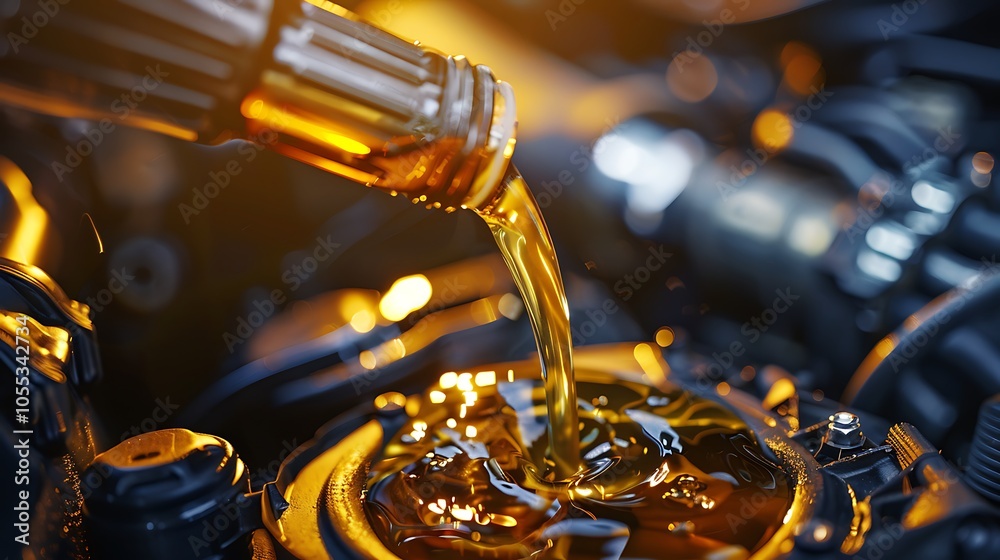 Refueling and pouring oil quality into the engine motor car ...