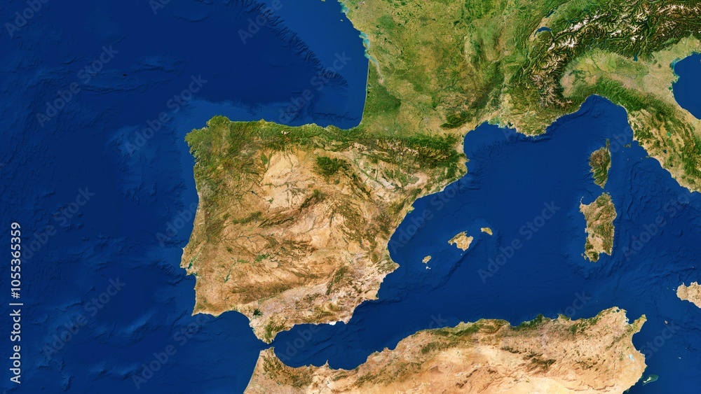 8K Spain Map, High Resolution Satellite View With No Border, Widescreen 4K Resolution Stock ...