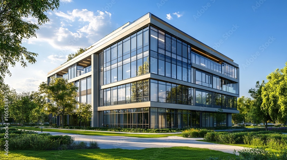 Realistic 3d architectural rendering of a modern office building ...