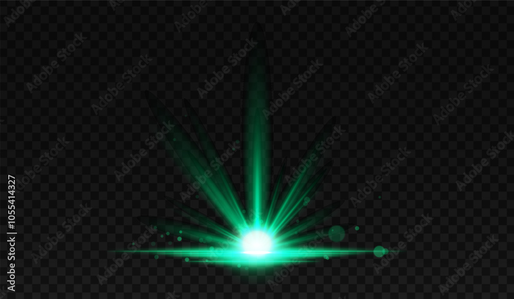 Glowing green light stars with sparkles. Horizontal lens flares pack ...