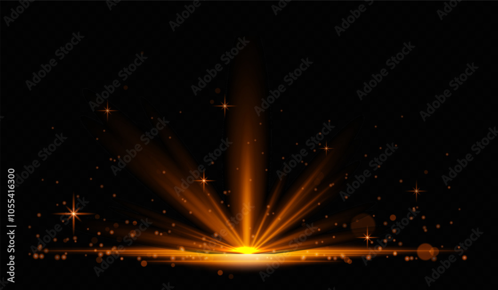 Glowing golden light stars with sparkles. Horizontal lens flares pack ...