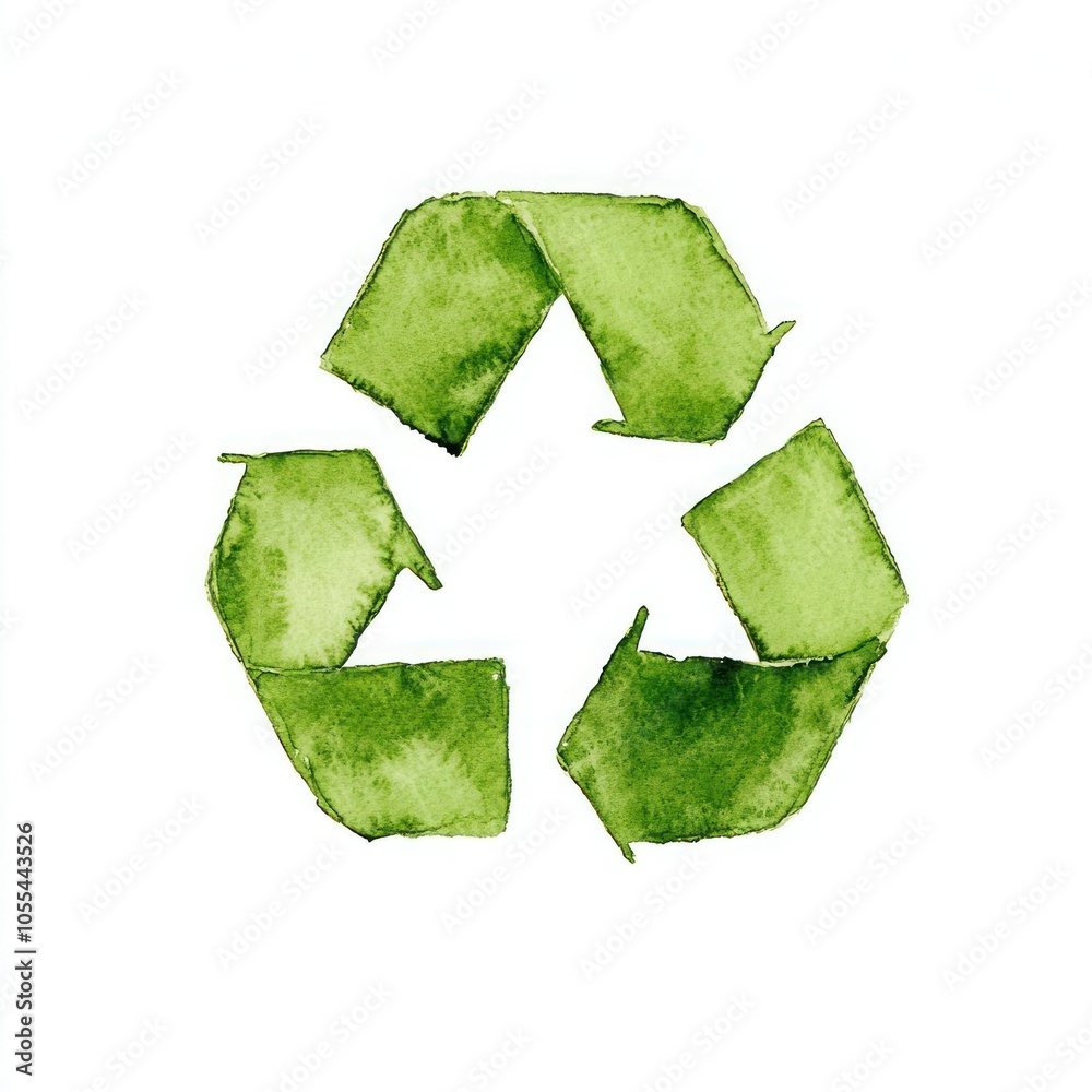 Green Recycle Symbol in Watercolor Style on White Background for ...