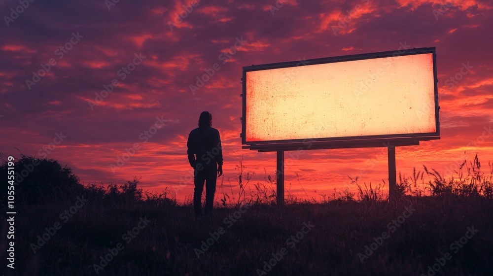 Blank billboard template set against a dramatic sunset backdrop ...