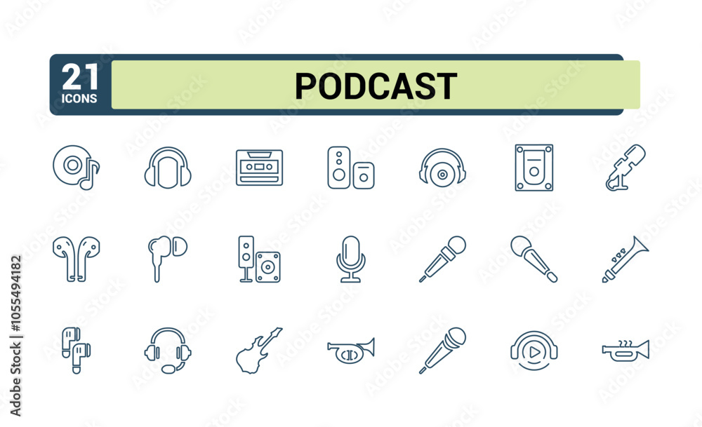 audio and sound final line web icon set. Contains related to headphone ...
