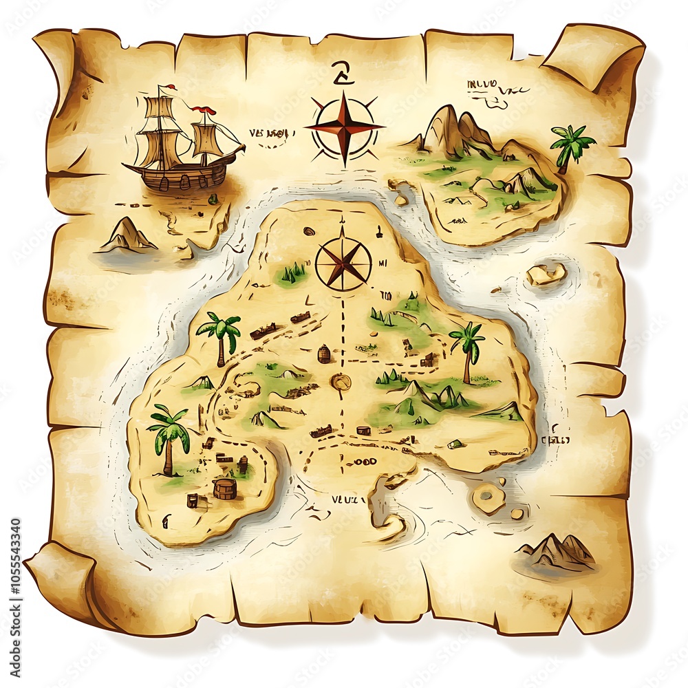 Cartoon treasure map on a white background. Stock Illustration | Adobe ...