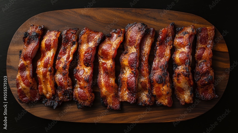 Capture a tantalizing top-view photograph of perfectly cooked bacon ...
