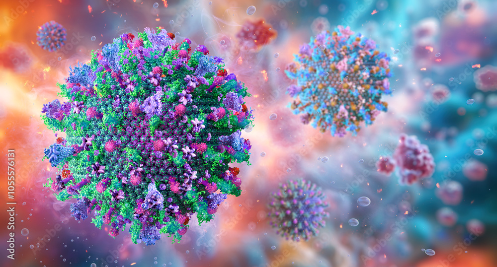 Varicella zoster VZV virus. Herpesvirus causing chickenpox, skin blisters, hives sores, shingles ...