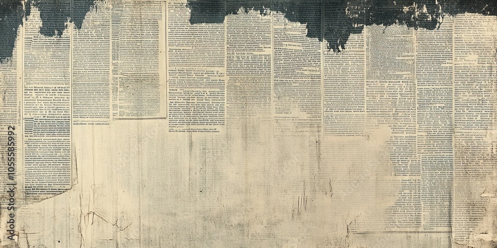 Vintage newspaper texture on aged paper. Old newsprint with an antique ...