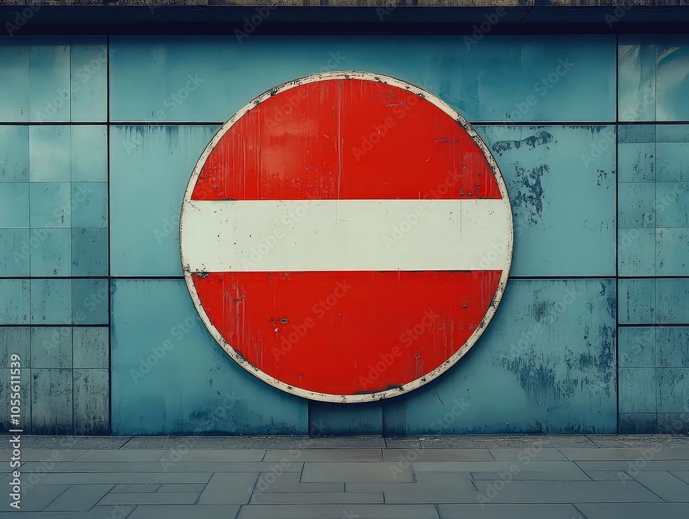 No-entry sign with red ring and white horizontal line across center ...