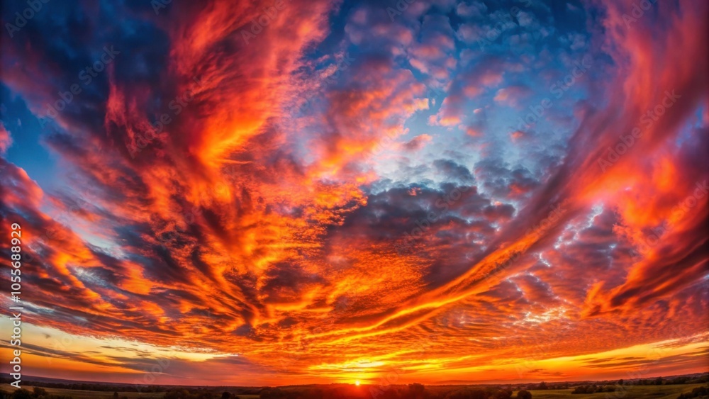 Sunset sky panorama with red burning clouds, perfect for visualizations ...