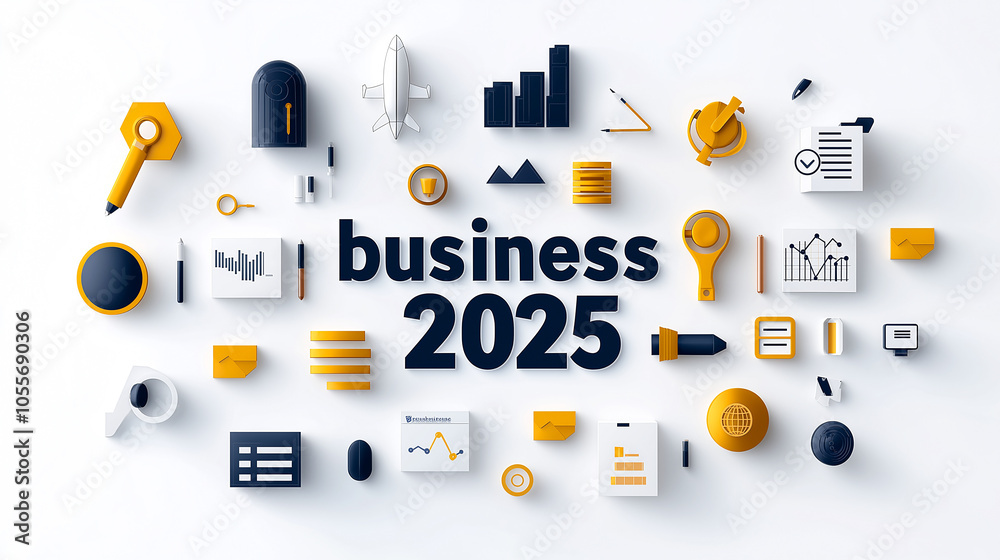 Business plan for 2025 with modern graphics and icons, featuring charts ...