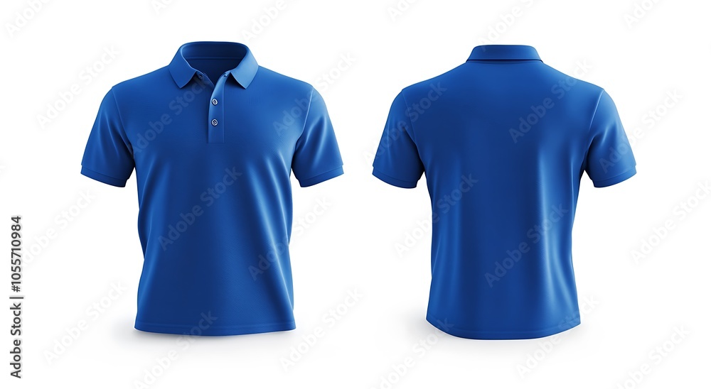 Blue polo shirt template, front and back view, isolated on white ...