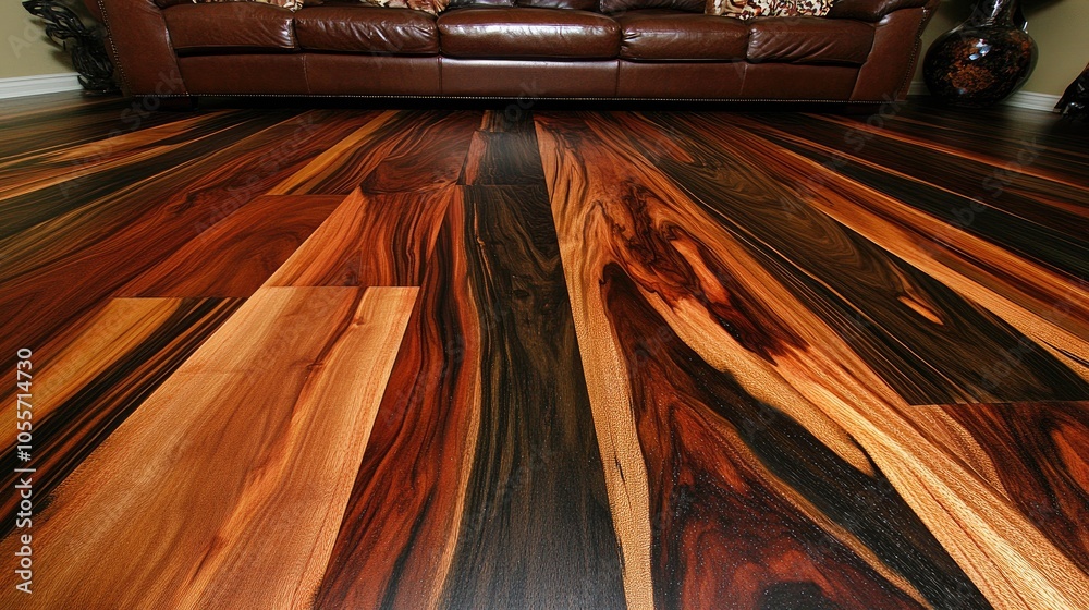 Richly textured engineered wood flooring in cozy living area, showing ...