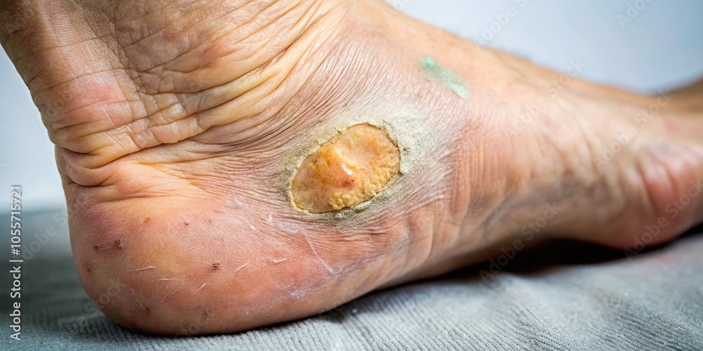 Aerial Close-Up of Plantar Wart on Man's Foot with Salicylic Plaster ...