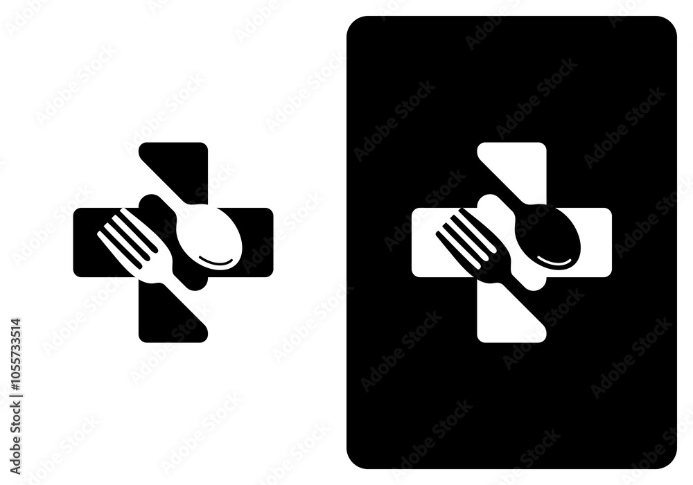 medical food logo vector. medical cross logo with spoon and fork symbol ...