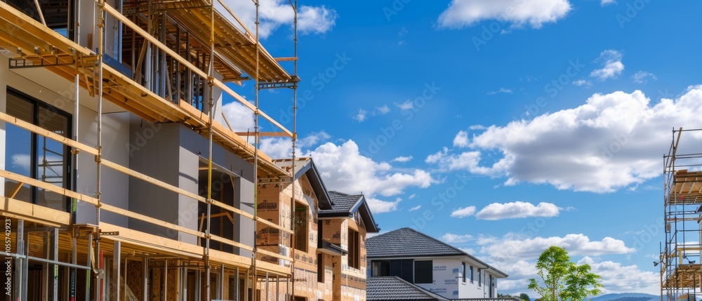Bright construction sites under a clear blue sky highlight the progress ...