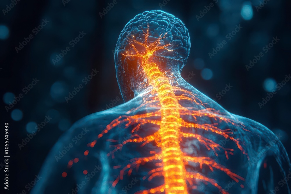 Nervous system anatomy, highlighted pathways from brain to spinal cord ...