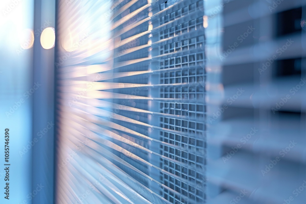 Industrial air vent system cooling, featuring metal slats and a grid ...