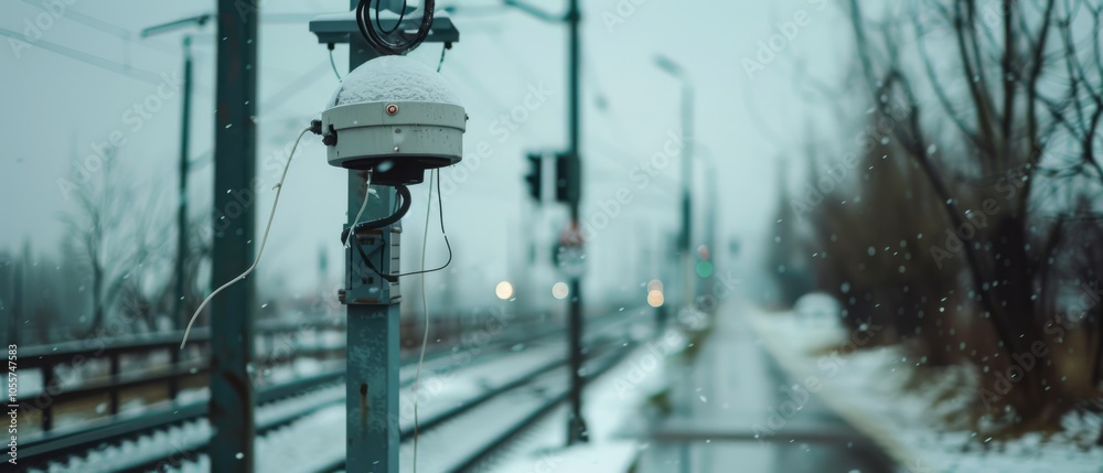 Snowflakes drift over a railway platform, blending nature’s touch with ...