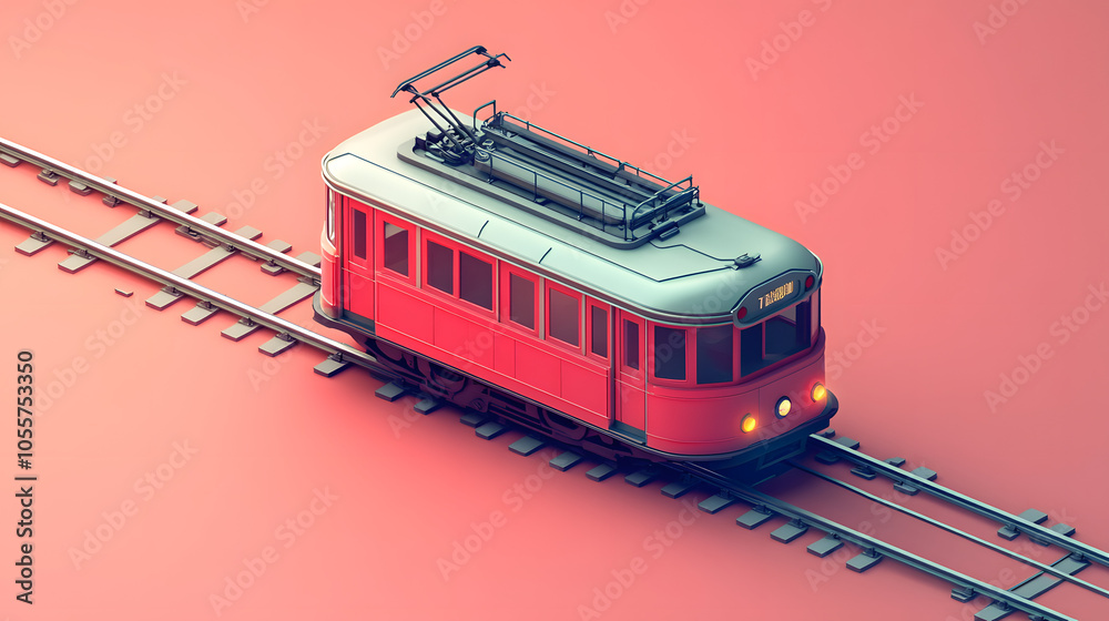 Stylized Isometric Trolley Icon With Vibrant Warm Colors and Gentle ...